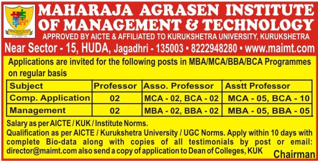 Career - MAHARAJA AGRASEN